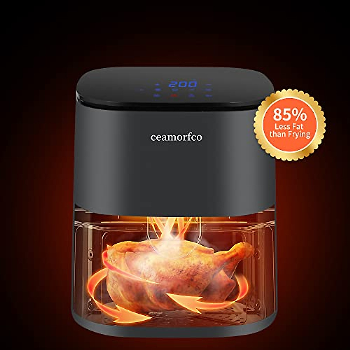 Air Fryer Oven 6 Quart Compact air fryers Oilless Oven 12-in-1 Nonstick and Dishwasher-Safe Basket, Exclusive Recipes, Tempered Glass Display, Custom