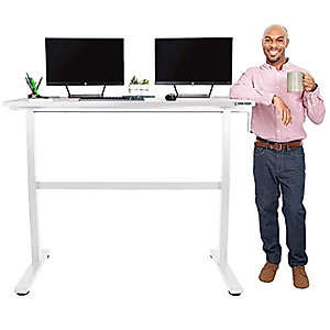 Stand Steady Tranzendesk 55 Inch Standing Desk | Easy Crank Height Adjustable Sit to Stand Workstation | Modern Ergonomic Desk Supports 3 Monitors | Perfect for Home & Office (55"/ White)