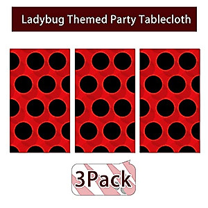 Ladybug Party Supplies Ladybug Tablecloth 54 x 108 Inch Red Ladybug Dot Table Cover Rectangle Waterproof Plastic for Ladybug Theme Baby Shower Birthday Party Picnic Decorations (3 Pack)