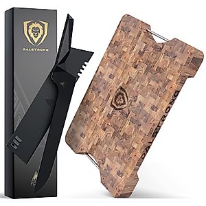DALSTRONG Corner Counter Cutting Board - Lionswood End-Grain Teak Wood bundled with Slicing & Carving Knife - 12" - Offset Blade - Shadow Black Series