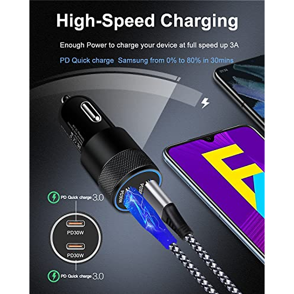 60W USB C Car Charger, 2 Pack AILKIN USB C Cigarette Lighter Adapter Fast Charging Dual Port PD3.0 Type C Car Charger Plug Compatible with iPhone 14 13 12 11 Pro Max Mini XR Galaxy S22/21 Google Pixel