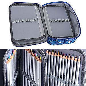 ZYHA Pencil Bag, Large Capacity Equipped with Handle, Colored Portable Pencil Box, 72 Slots Professionals for Art Supplies Sdudents Aesthetic School Supplies(Blue Five-Pointed Star), 72 Sticks