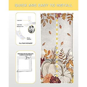 OComster Thanksgiving Magnetic Screen Door, Grey Pumpkin Orange Leaves Bulap Fall Hands Free Screen Mesh Size 38'' x 83'', Reinforce Heavy Duty Mesh Screen Doors for Patio/Front/Sliding Door