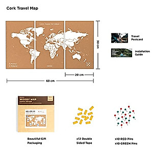Push Pin Travel Map Kit Includes: Cork World Travel Map, World Flags, Monument and Food Stickers, for Travelers (White, Puzzle M Standard)