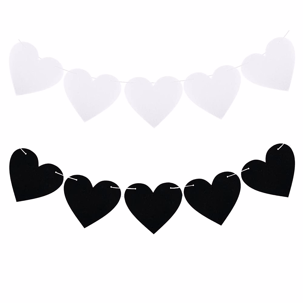 FAZHBARY 5.9inch Black White Felt Heart Garland Banner Valentines Banner for Gothic Farewell Wedding Anniversary Bachelorette Party Decor