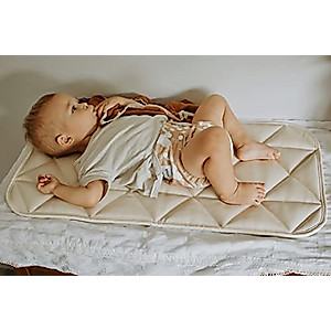Padded Vegan Leather Portable Changing pad Mat | Play mat Baby Toddler Infant by Uniklook | Reversible | Tummy Time Mat Play Time | Waterproof Baby Infant Floor Mat 16”x30” (Rectangular, Cream)