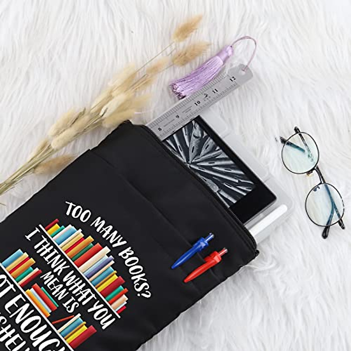 PLITI Bookworm Book Sleeve Book Lover Book Bag Book Club Gift Literary Book Theme Book Protector Bookish Gift (Enough Bookshelves BSBL)