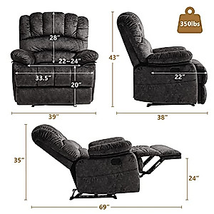 EASELAND Manual Oversized Recliner Chair, Extra Wide Recliners Single Sofa with Overstuffed Seat(Dark Grey)