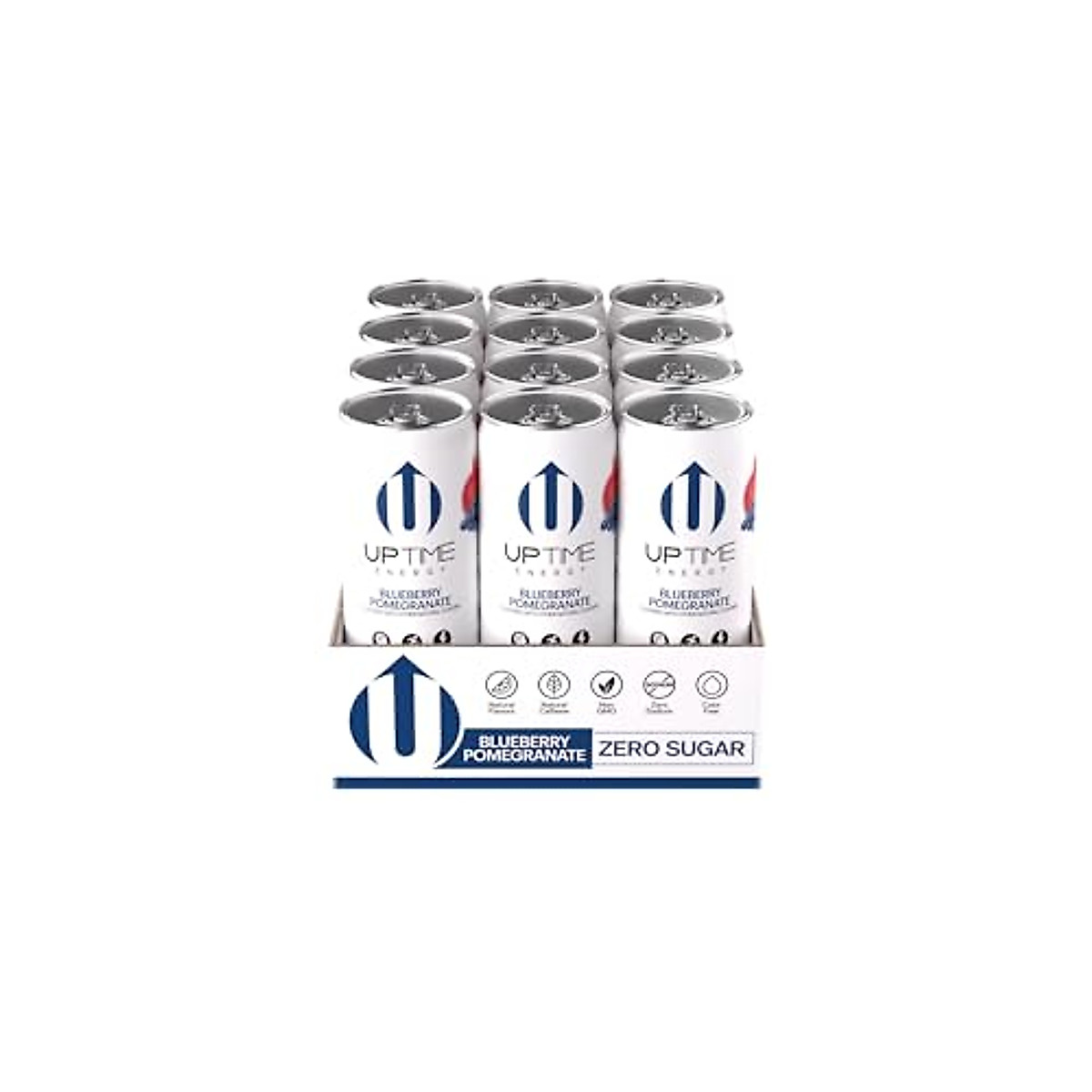 UPTIME Energy Drink, Blueberry Pomegranate, 12 Pack, Vitamin C, L Theanine, Calcium, Sugar Free Energy Drinks for Focus Support, 142mg of Natural Caffeine, 0 Calories, Clean, Natural, 12 fl oz Cans