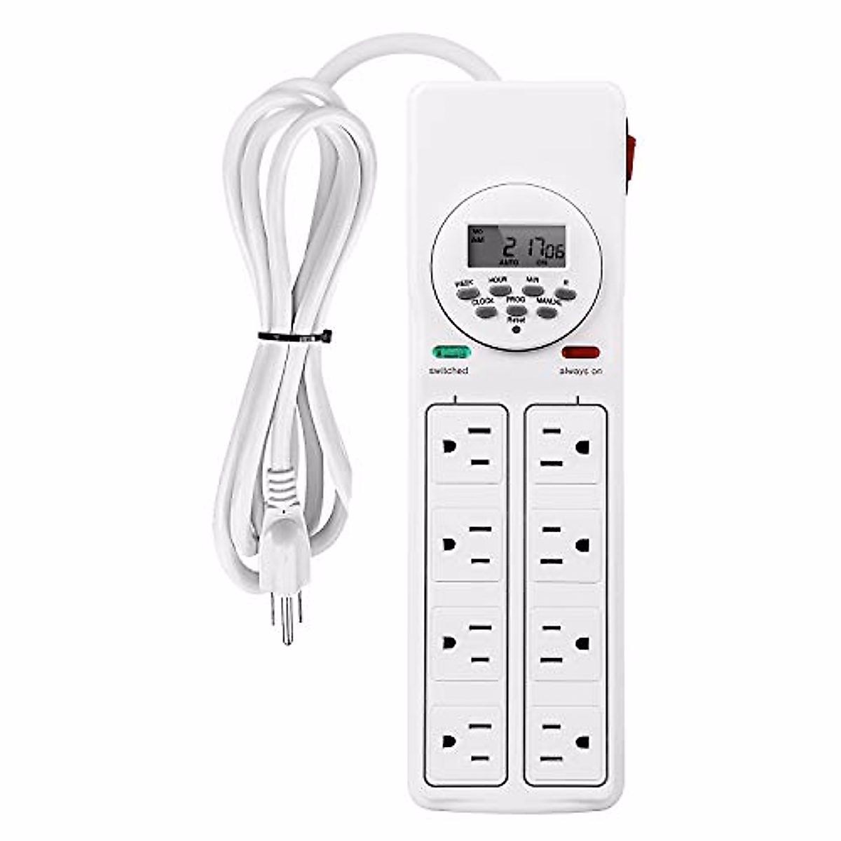 iPower 8-Outlet Power Strip with 7-Day Digital Timer (4 Outlets Timed, 4 Outlets Always On) Surge Protector for Grow Lights, Reptile, Aquarium