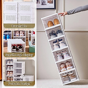 ALMOXVYE 6 Layers Foldable Shoe Box Organizer, Large Shoe Storage Organizer Bin with Clear Door, No Assembly Shoe Storage Box for Closet Entryway, Front Door, Living Room