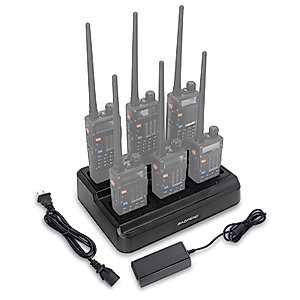 BAOFENG UV-5R Six-Way Charger Multi-Unit Charger Station for BF-F8HP UV-5R UV-5RE UV-5R Retevis RT-5R RT-5RV Mirkit UV-5R MK4 Walkie Talkie and Battery(1Pack)