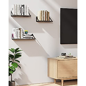 BAYKA Floating Shelves for Bedroom Decor, Rustic Wood Wall Shelves for Living Room Wall Mounted, Hanging Shelving for Bathroom, Laundry Room, Small Shelf for Plants, Books(Charcoal,Set of 3)