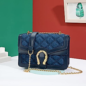 Aiqudou Quilted Crossbody Shoulder Bag for Women - Small Denim Chain Purse Leather Strap Fashion Casual Messenger Purse Bag(Denim Blue)