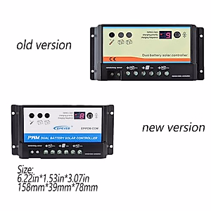 EVPEVER 20A Solar Charge Controller 12V/24V Auto Working Dual Battery Solar Panel Charge Controller PWM 20AMP Intelligent Solar Panel Batteries Regulator for Motorhome, Caravan, Boat