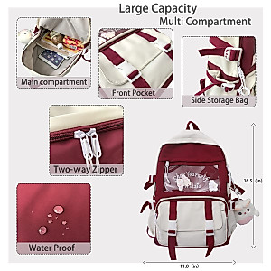 MEOKIM Kawaii backpack student schoolbag large-capacity tooling style backpack stitching cute girl campus backpack(Blue)