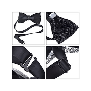 2 Pieces Rhinestone Bow Ties Banquet Bowties Men's Pre-tied Bow Ties for Wedding and Parties (Black and Silver)
