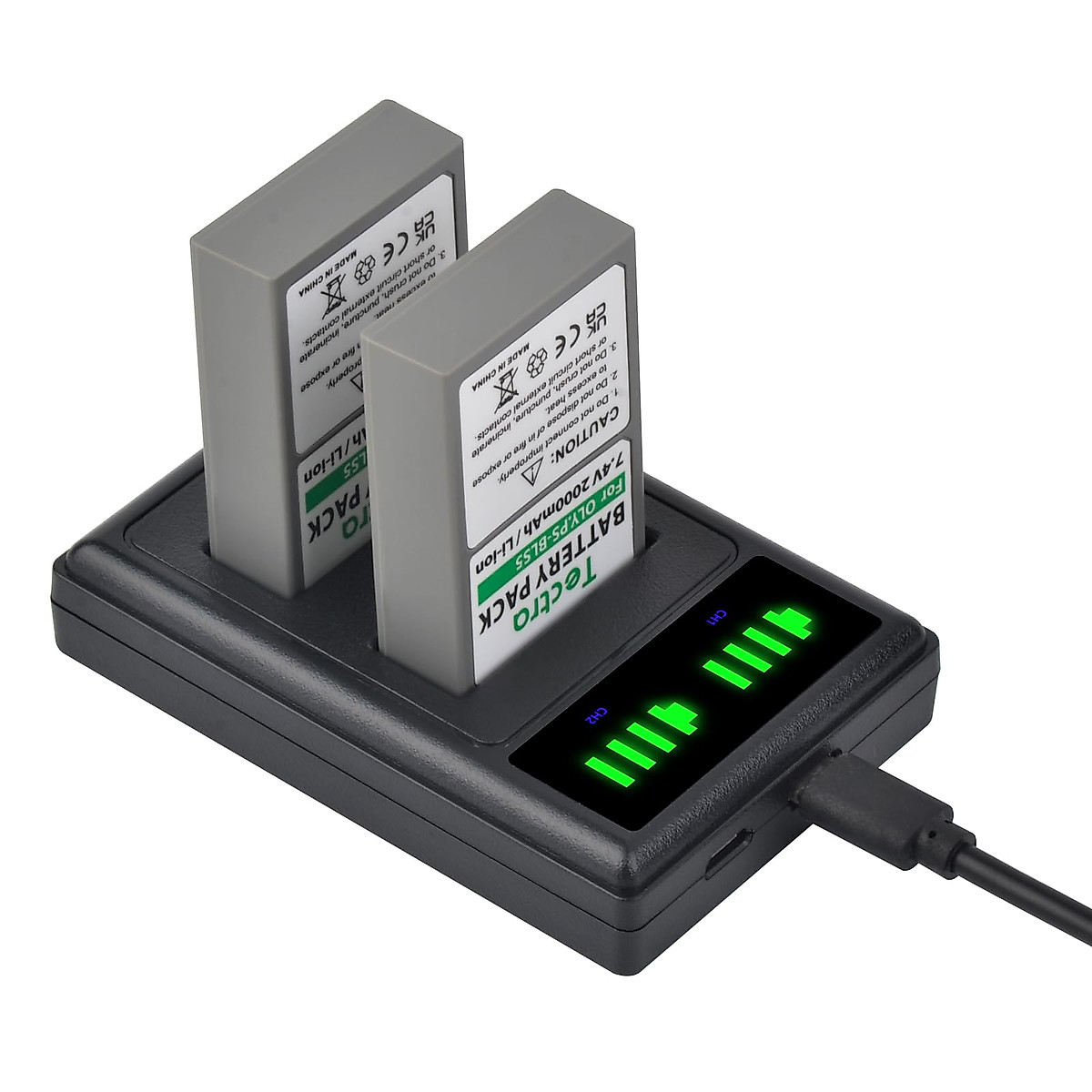 Tectra 2pcs BLS-5, BLS-50, PS-BLS5 Batteries + LED Dual Charger for Olympus OM-D E-M10, OM-D E-M10 Mark II, OM-D E-M10 Mark III, Pen E-PL2, E-PL5, E-PL6, E-PL7, E-PM2, Stylus 1 Cameras