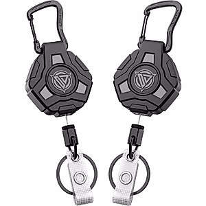 2 Pack Badge Reels Retractable, Heavy Duty Retractable Keychain, Tactical ID Badge Holder with Upgraded Zinc Alloy Carabiner, 31.5'' Coated Steel Cord, Bearing 8.0 oz- Black