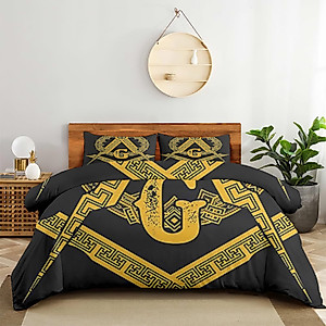 Bedding Sheet Bed Sets, Freemasonry Masonic Lodge Symbol Soft 3-Pieces Duvet Cover Set Comfy 1 Comforter Cover & 2 Pillowcases for All Season Queen(90"×90")