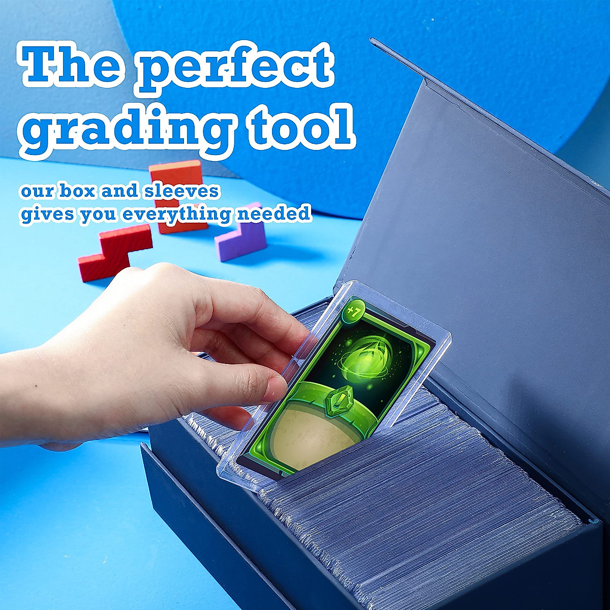 Zonon 2 Pieces Trading Card Storage Box Magnetic Baseball Football Cards Holder Container 600 Standard Sized Card Sleeves Hold Storage Case for Grade Gaming Cards (Blue, Small)