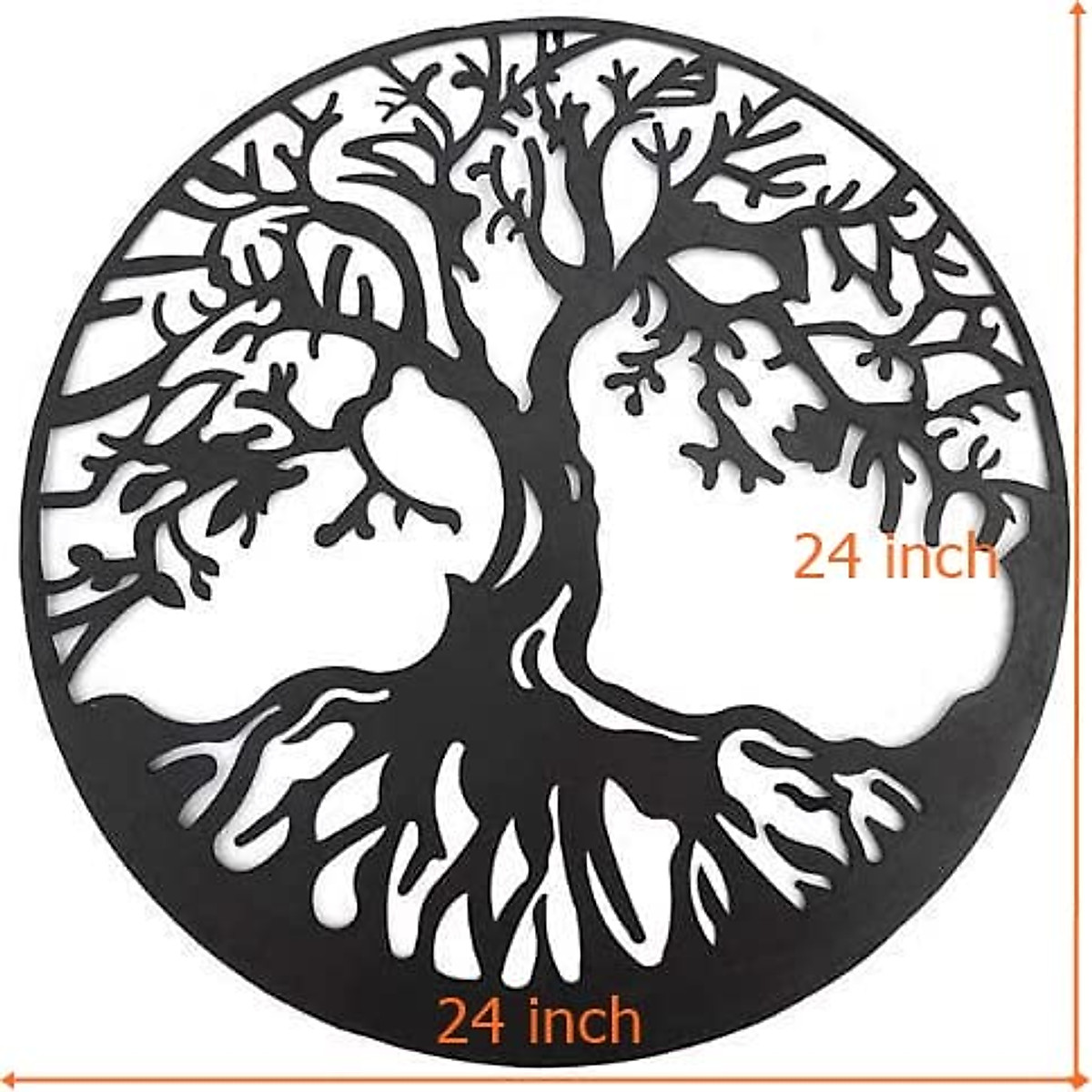 Bellaa 21925 Metal Wall Decor Tree of Life Circle Sign Living Room Outdoor Garden Rustic Art 24 inch