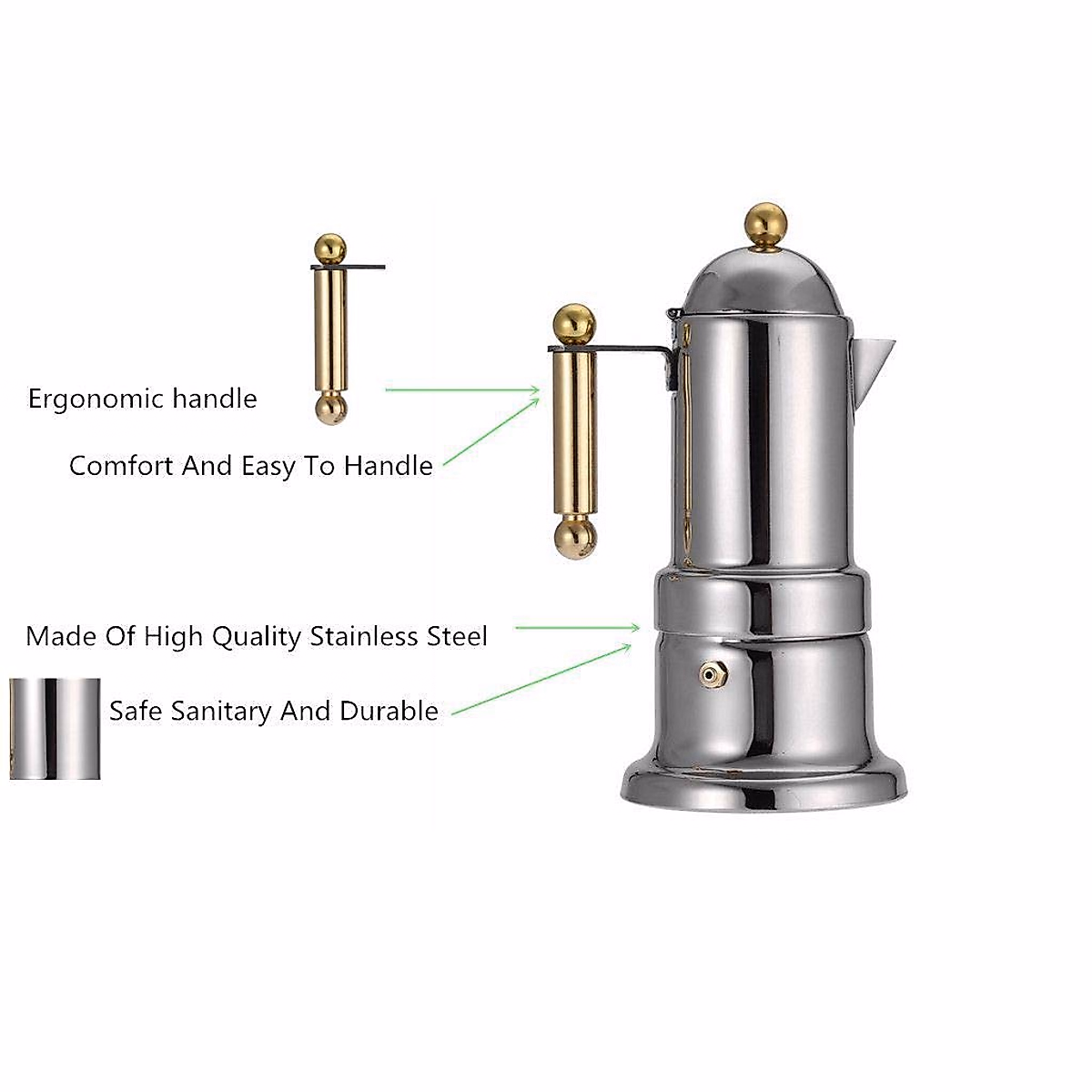 Yencoly Stovetop Espresso Machine, Stainless Steel Moka Pot Stovetop Espresso Coffee Maker with Safety Valve 4 Cups