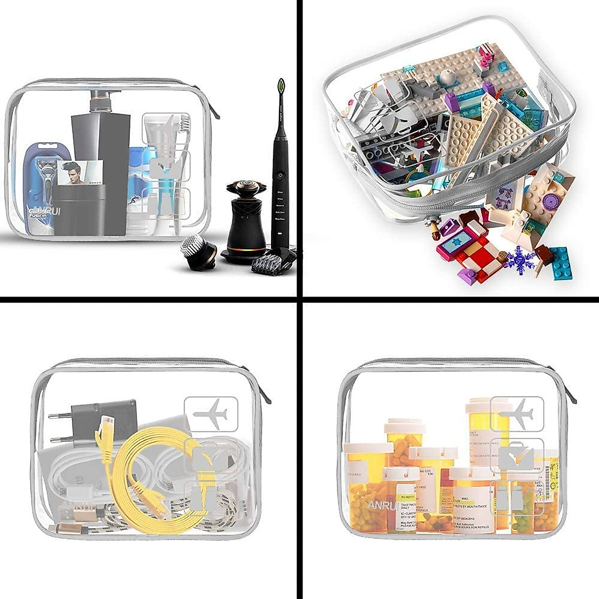 ANRUI TSA Approved Toiletry Bag, Quart Size Travel Toiletry Bags, Clear Toiletry bag Carry On Airport Airline Compliant Bag, Clear Pouch Bag 3 Pack, Grey