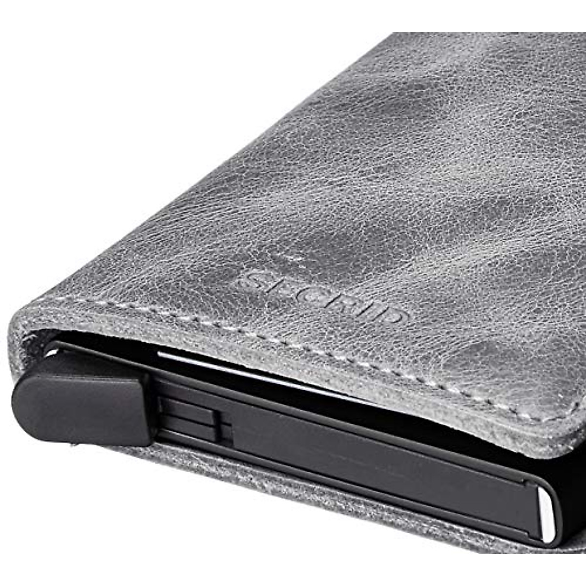 SECRID - Secrid Slim wallet Genuine Vintage Grey Leather Black RFID Safe Card Case for max 12 cards