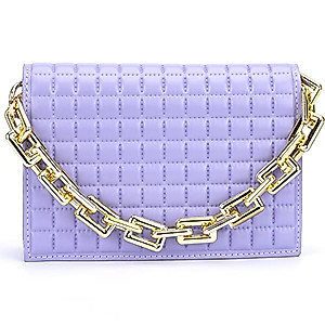 Olivia Miller Women's Fashion Ethan Quilted Texture PU Vegan Leather w Chunky Gold Chain Detail n Front Flap, Lavender Small Crossbody Bag, Evening Everyday Casual Work Purse Handbag