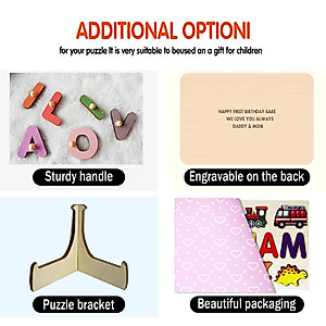 OELTTG Name Puzzle for Kids Personalized, Montessori Toys for Toddlers 1 Years, Personalized Baby Gifts, 1st Birthday Gifts Girl and Boy, Custom Wooden Puzzles with Engraved Text on Back