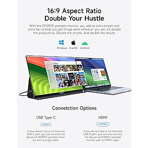 c-force Portable Monitor 15.6 inch FHD 1080P USB C HDMI Ultra-Slim IPS Computer Display w/Speakers, HDR Plug & Play, External Portable Monitor for Laptop PC Phone Mac Xbox PS5 Switch