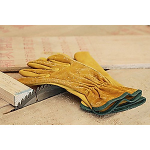 OZERO Leather Work Gloves Flex Grip Tough Cowhide Gardening Glove for Wood Cutting/Construction/Truck Driving/Garden/Yard Working for Men and Women 1 Pair (Gold,X-Large)