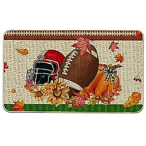 Hexagram Fall Door Mats 17x29 Inch, Fall Football Welcome Mats Outdoor, Autumn Fall Football Pumpkin Maple Leaf Farmhouse Doormats for Front Door Decorations, Decorative Fall Decor for Home