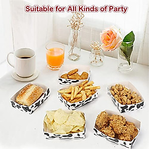 50 Pack Cow Print Party Supplies Cow Party Favors Cow Print Party Decorations Cow Paper Food Trays Cow Theme Birthday Party Favors Nacho Trays Paper Tray Hot Dog Trays for Baby Shower, Cow Style