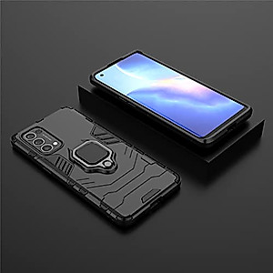 Compatible with Oppo Reno 5 Pro 5G Case, Metal Ring Grip Kickstand Shockproof Hard Bumper (Works with Magnetic Car Mount) Dual Layer Rugged Cover (Black)