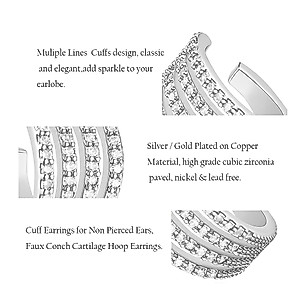 Lansora Cz Paved Stripe Ear Cuffs Multiple Lines Cubic Zirconia Non Pierced Cartilage Conch Cuff Earrings