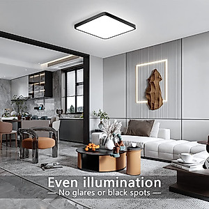 12Inch 24W Square LED Ceiling Light Fixtures Flush Mount, 5000K Daylight White LED Ceiling Lamp, Surface Mount Modern Ceiling Lights, Black Slim Flat Panel Lighting for Bedroom, Kitchen, Bathroom Etc