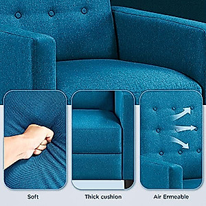 Yaheetech Fabric Recliner Chair Mid-Century Modern Recliner Adjustable Single Recliner Sofa with Thicker Seat Cushion Tufted Upholstered Sofa with Pocket Spring for Living Room Bedroom Blue