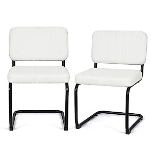 Homebeez Armless Dining Chairs Modern Accent Chairs,Upholstered Side Chairs with Black Metal Legs Set of 2, for Dining Room, Living Room, Kitchen,White
