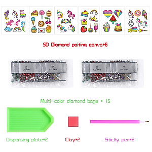 MEIEST 5D Diamond Art Painting Stickers Kits for Kids and Adult Beginners,Fun DIY Unicorn and Ice-Cream Mosaic Stickers by Numbers Kits,Creative Arts and Crafts Set and Handmade Gift