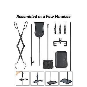 Lichamp Gothic Fireplace Tools Set, 5-Pieces Indoor Outdoor Sturdy Fire Place Poker Sets with Gothic Handle, FTS35BK