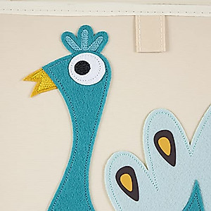 3 Sprouts Children's Large 13 Inch Foldable Fabric Storage Cube Box Polka Dot Sheep Toy Bin with Blue Peacock Toy Bin