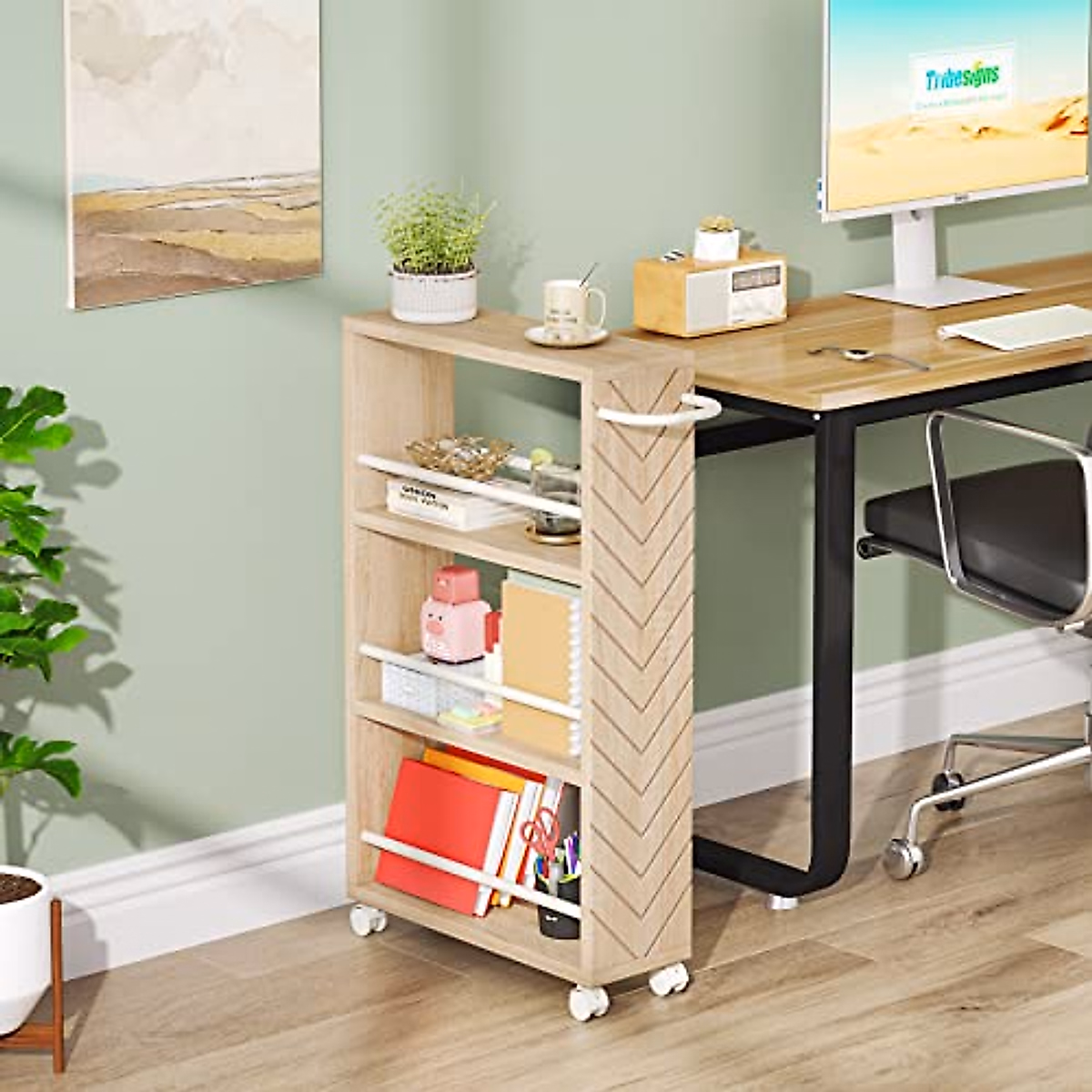 LITTLE TREE 4-Tier Slim Rolling Storage Cart with Handle, Narrow Utility Trolley carts with Wheels for Small Place