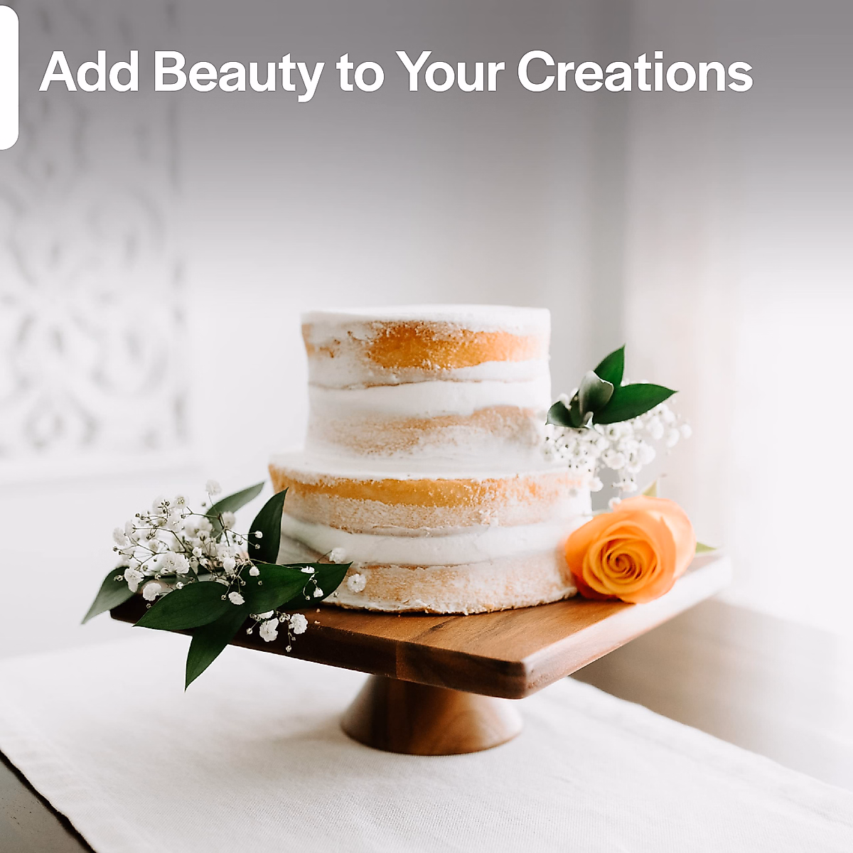 Villa Acacia Cake Stand - 13 inch Rustic Wood Table Stands for Decorating and Serving - Wooden Pedestal for Cupcake, Dessert, Fruit, Wedding & Birthday Parties - Square