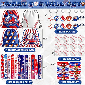 72Pcs Baseball Party Favors, Baseball Birthday Party Favors Includes Baseball Bag Mini Baseball Wristband Keychain Slap bracelet for Kids Baseball Birthday Party Supplies