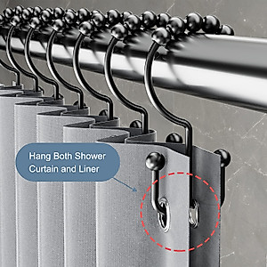 BBLHOME Shower Curtain Hooks Rings, Sturdy Shower Curtain Hooks Rings Rust Proof Metal Double Sided Shower Hooks Rings for Bathroom Shower Curtain Rod Curtains, Set of 12 Hooks, Black