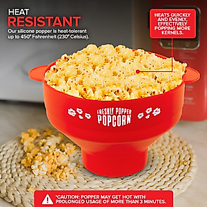 Silicone Microwave Popcorn Popper (Red) Air Popper Popcorn Maker No Oil Required, Collapsible Pop-Corn bowl with Lid, Reusable, BPA-Free, Dishwasher Safe