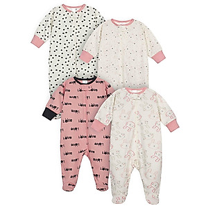Onesies Brand Baby Girls' 4-Pack Sleep 'N Play Footies Multi Pack, Bunny Pink, 0-3 Months