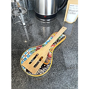 Colorful Ceramic Spoon Rest – Hand-Painted Large Talavera Kitchen Utensil Holder for Counter & Stove Top in Gift Box - Dishwasher Safe Lead Free Cooking Ladle Dish Mexican Style Cuchara Multicolor